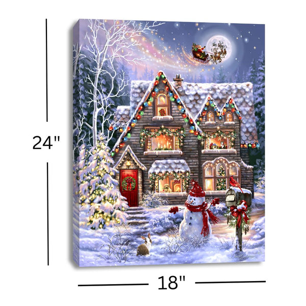 Christmas House 18x24 Fully Illuminated LED Wall Art | Glow Decor